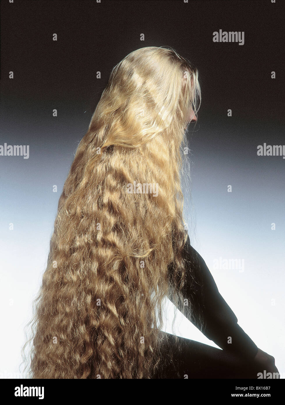 blond extreme hair inside long model released sitting studio tall Woman ...