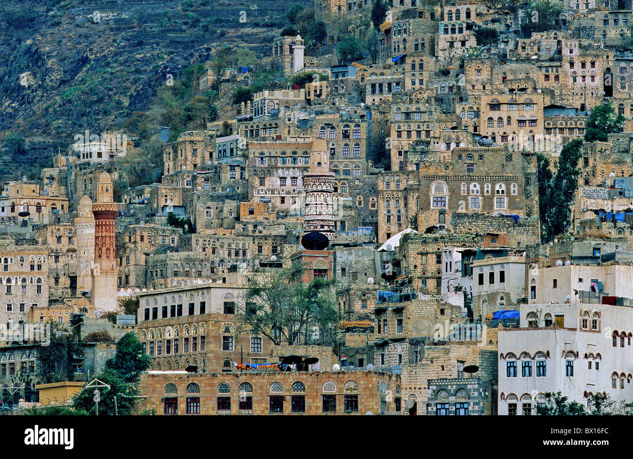 Jibla Province Ibb Yemen Orient Arabia old town minarets Stock Photo ...