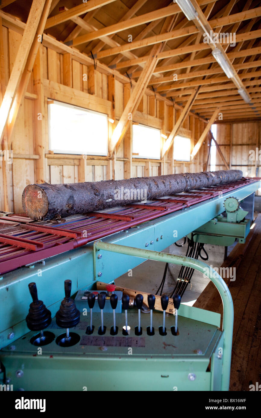 A lumber mill detail showing a log ready to be cut Stock Photo - Alamy