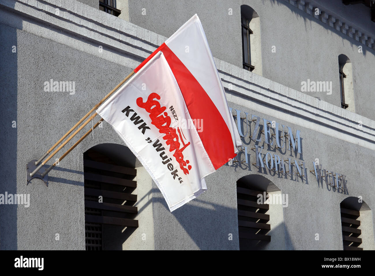 "Miner's day" in Poland. Flag of Solidarity Union, Coal mine "Wujek ...