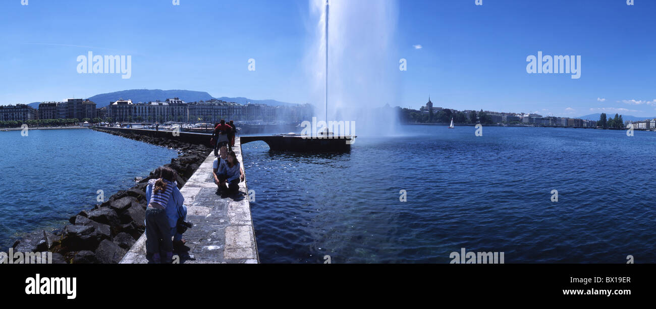 airplane City Jet d'Eau fountain fontain Lake Geneva Geneva jet jetty ...
