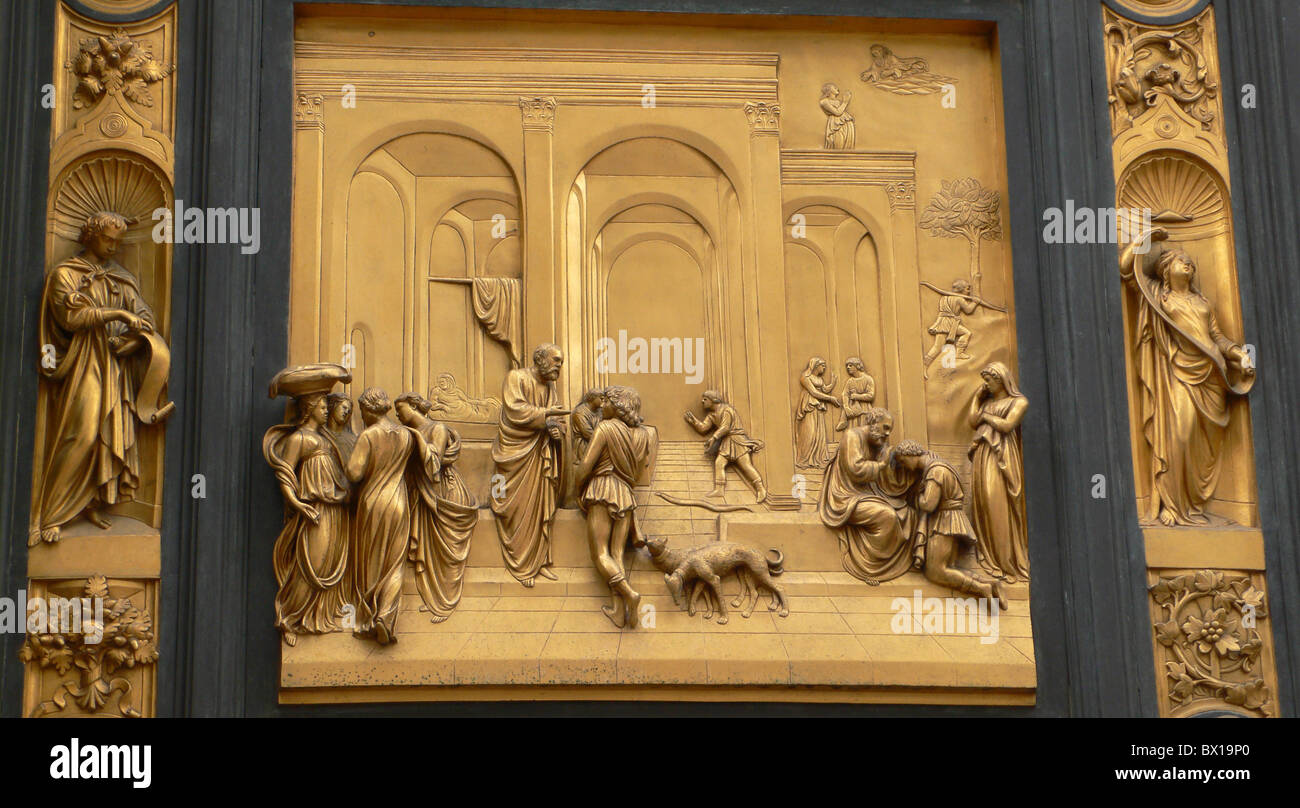 Panel depicting events from the life of Isaac, the 'Gates of Paradise ...