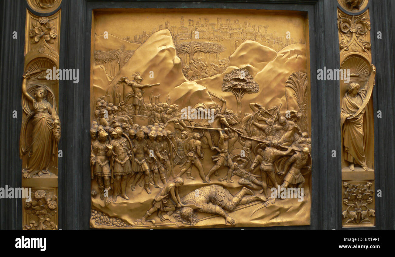 David Slays Goliath, panel from the 'Gates of Paradise', by Lorenzo ...