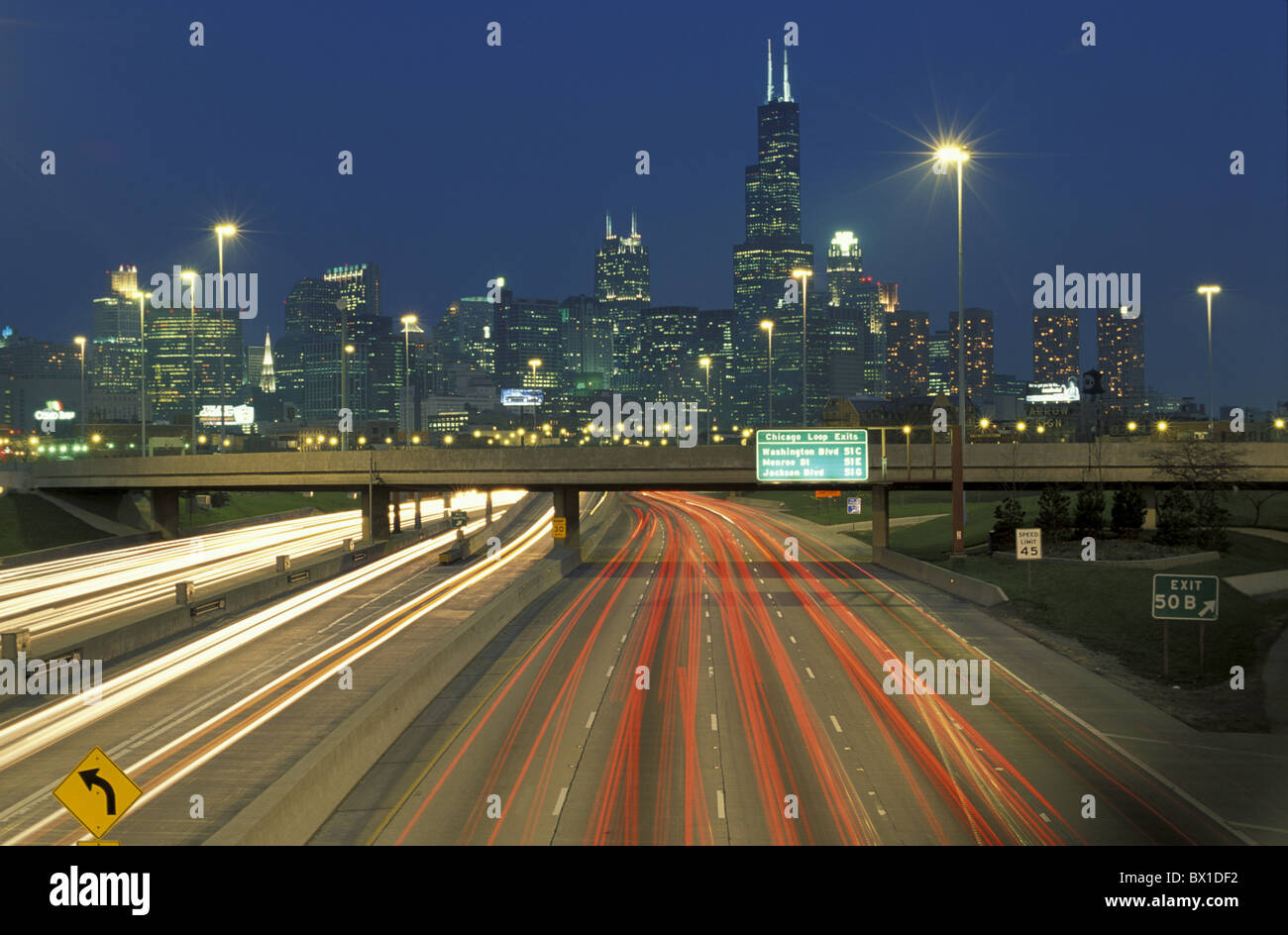 Chicago Illinois Kennedy Freeway Skyline USA America United States ...