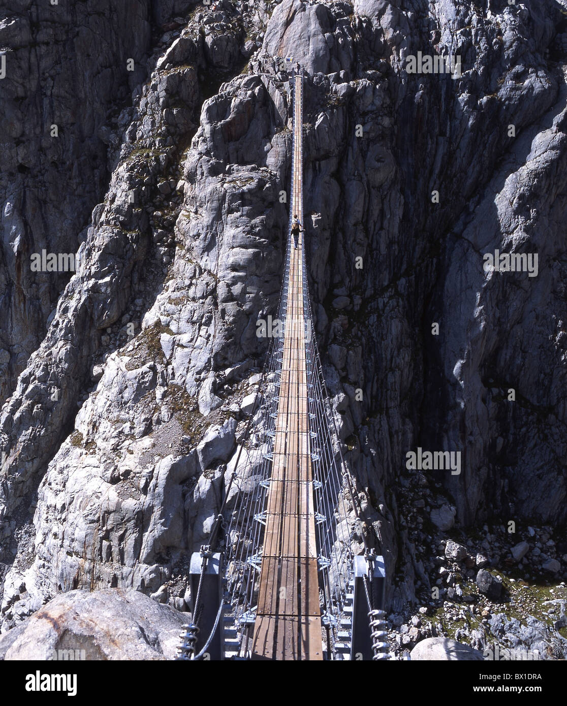 Trift glacier bridge slopes rope bridge suspension bridge hiker lake ...