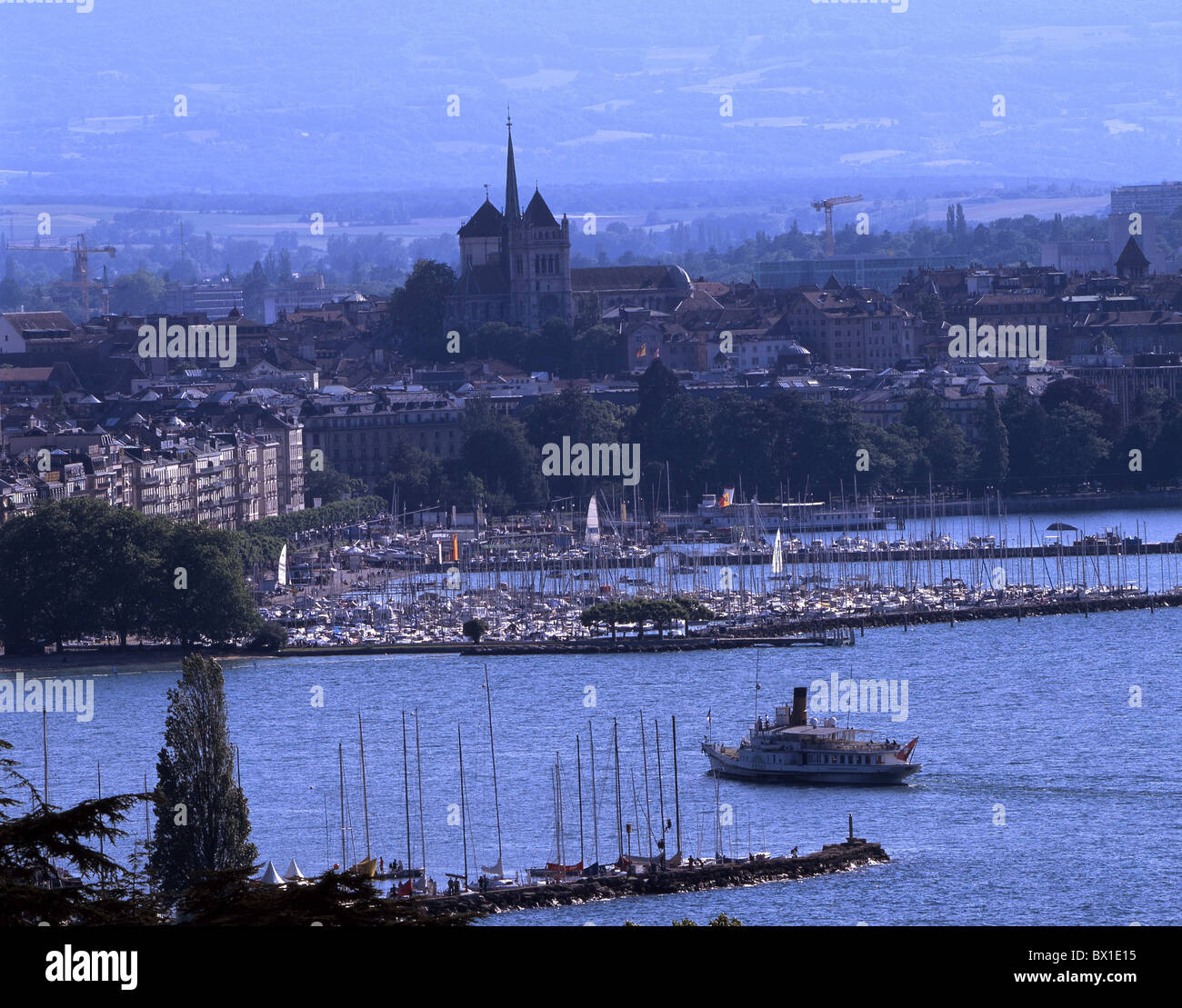 Genève town city Geneva lake of Geneva lake ship boats harbor port ...