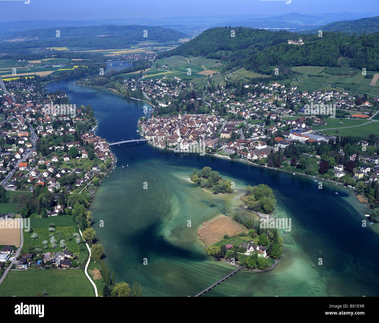 Stein am Rhein aerial photo aerial view old town village islands Island ...