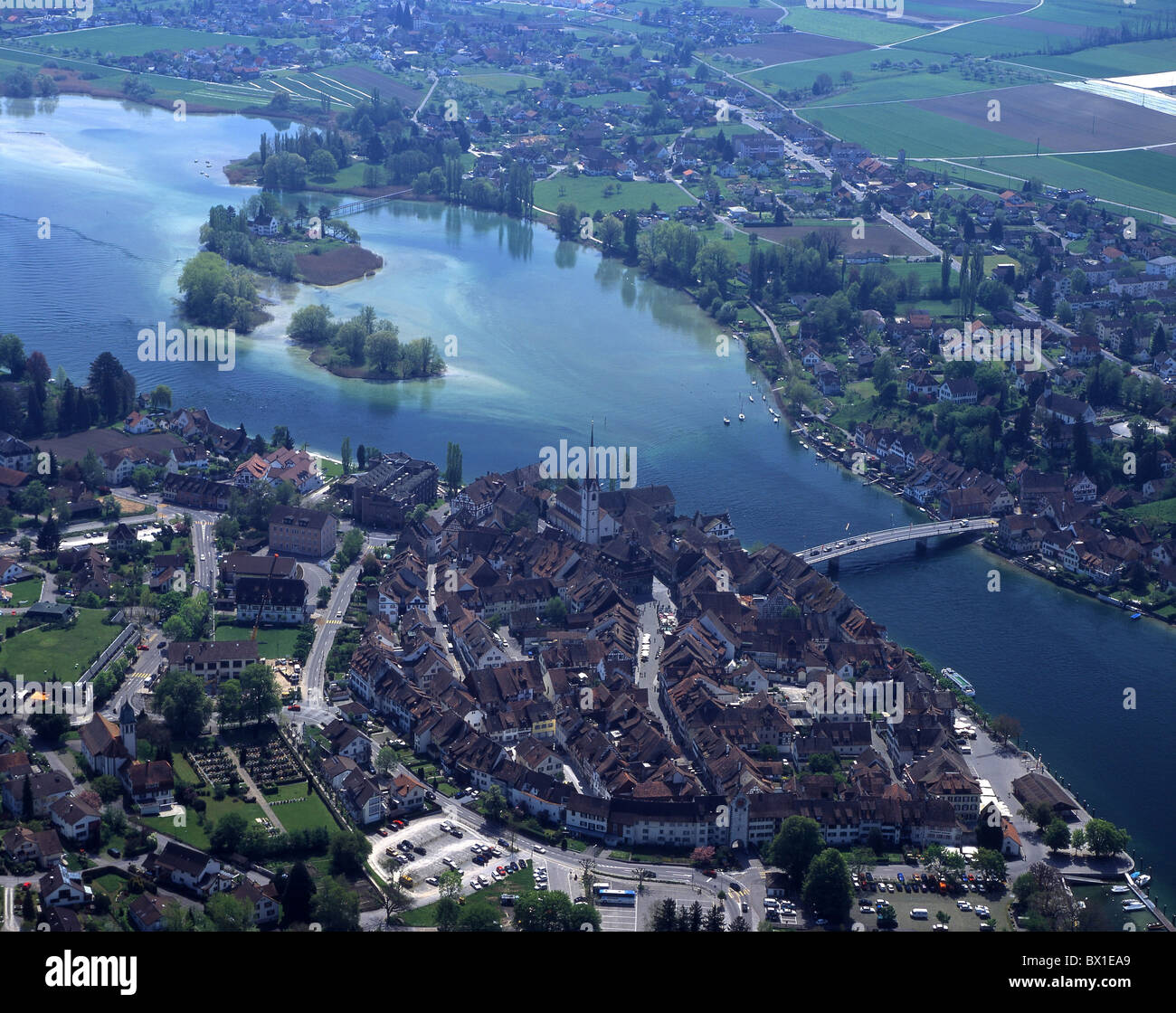 Stein am Rhein aerial photo aerial view old town village islands Island ...