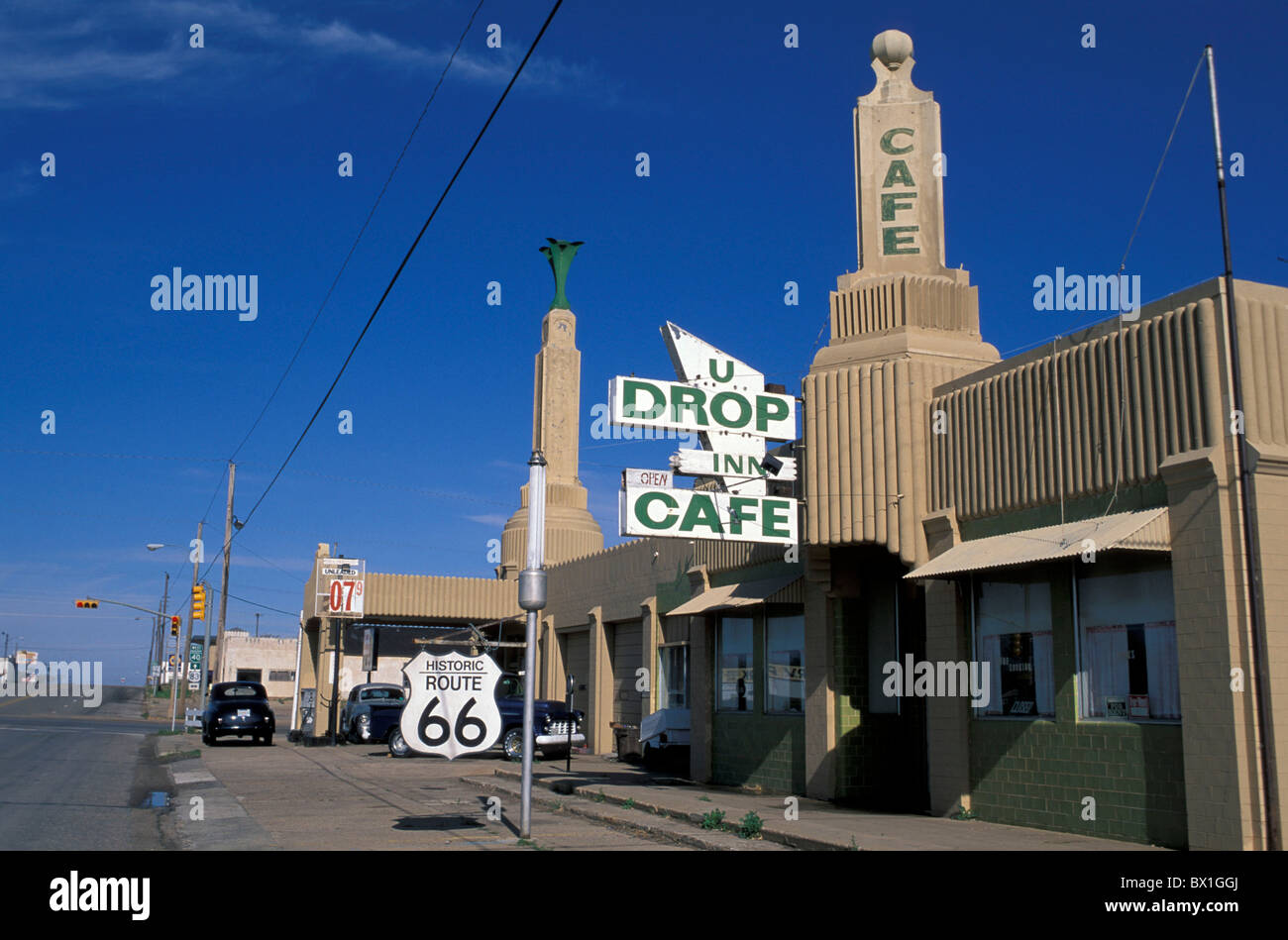 Route 66 Shamrock street building Texas U Drop Inn Cafe USA America ...