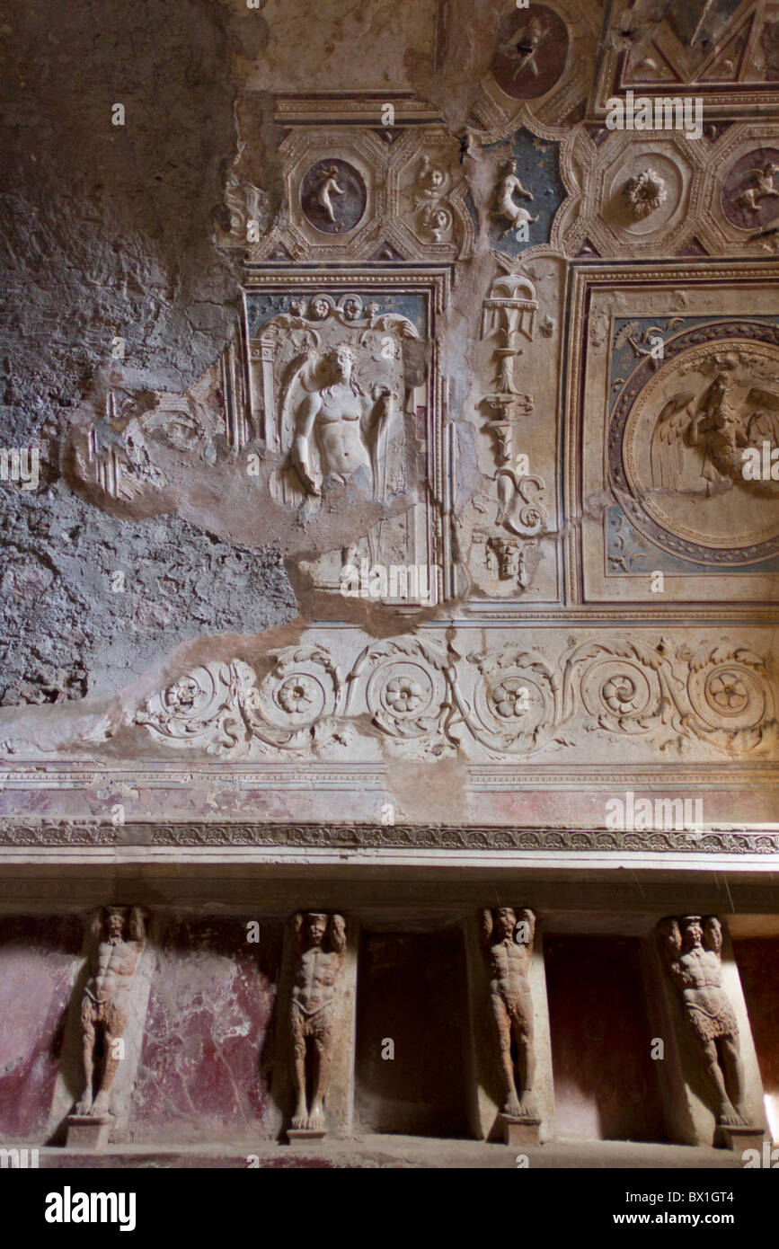 Detail of the tepidarium in the Roman baths at Pompeii showing a ...