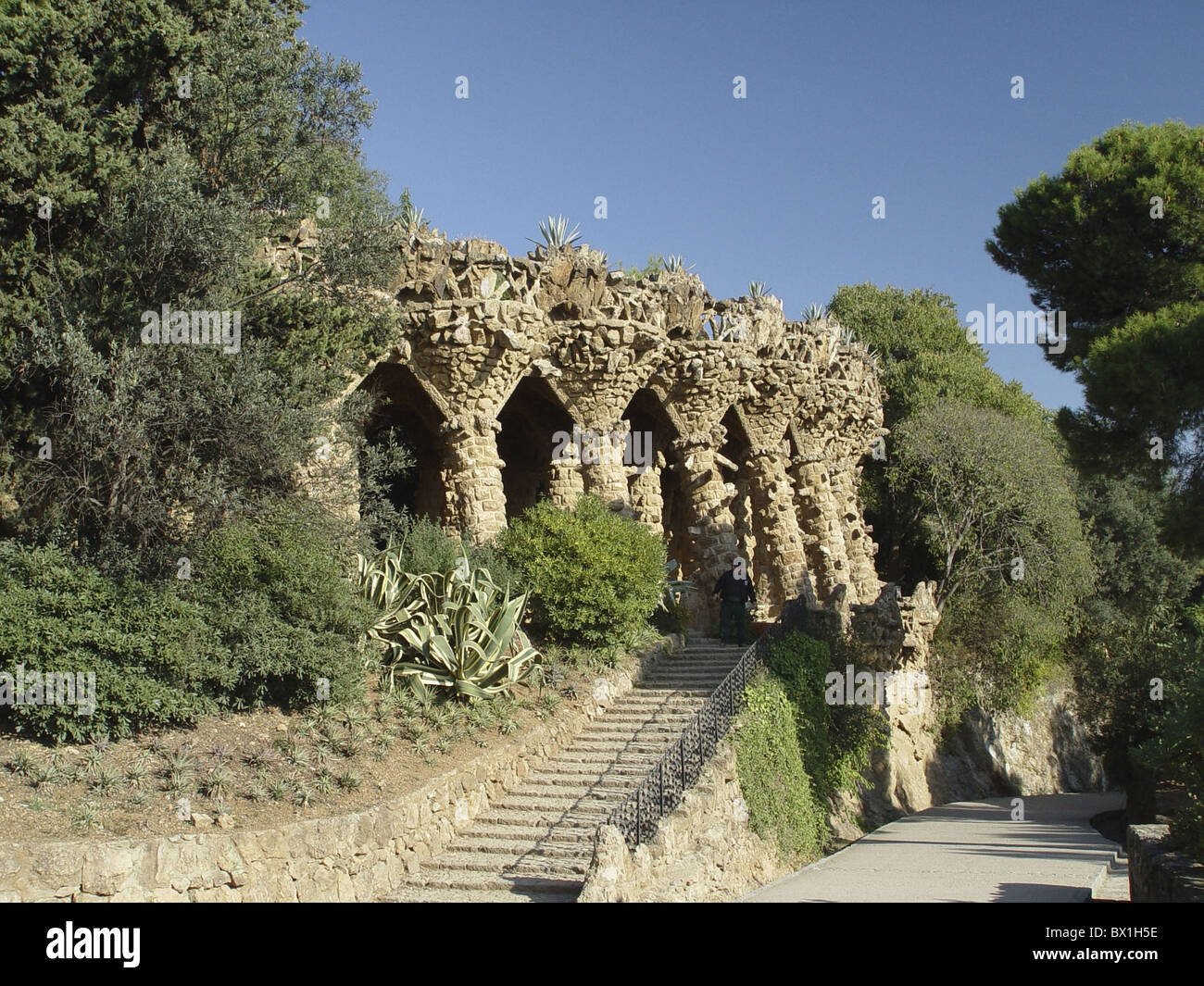 Barcelona columns Gaudi colonnades park Guell Spain Stock Photo - Alamy