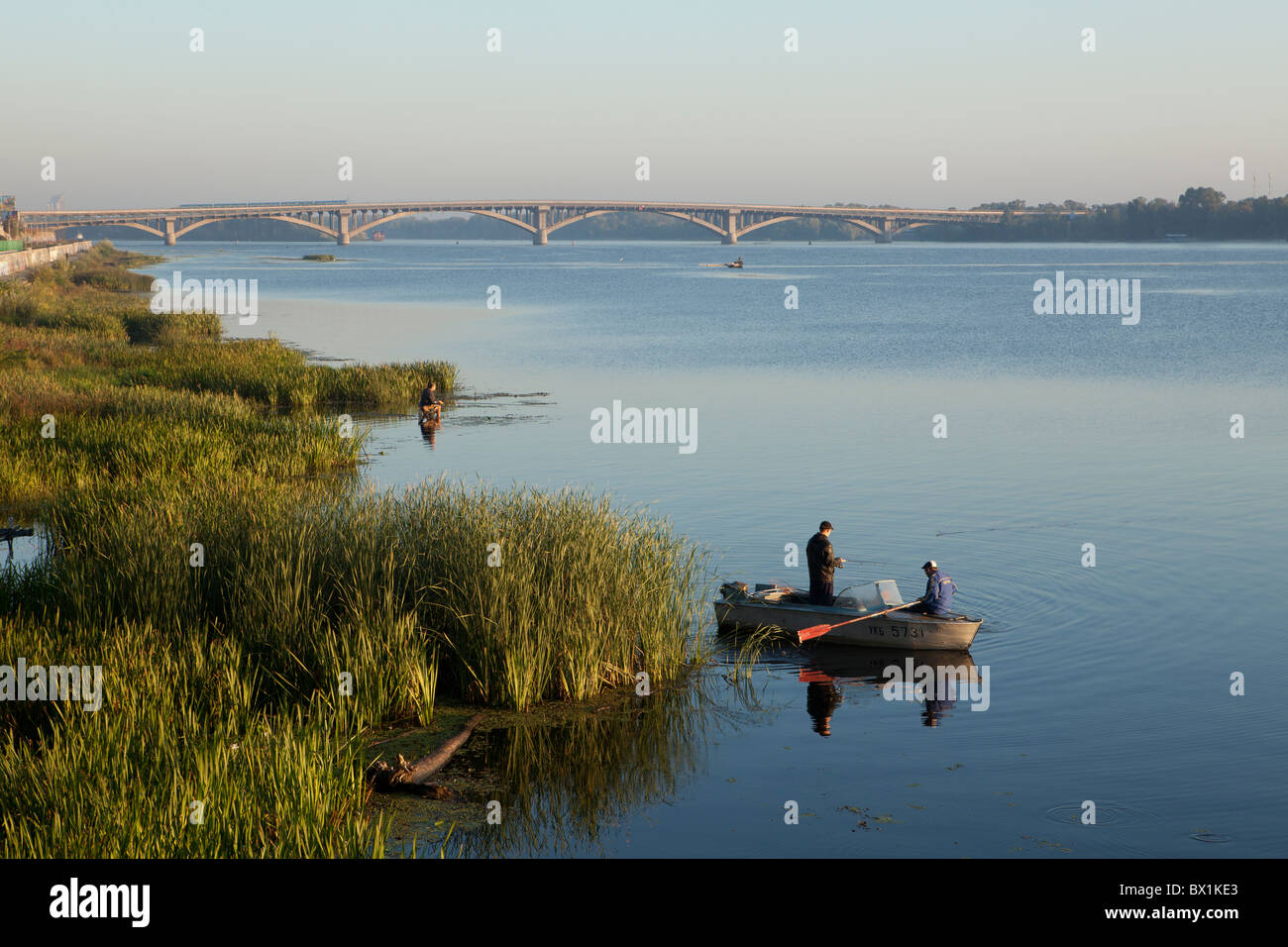 Recreational fishing on the Dnieper River in Kiev, Ukraine Stock Photo ...