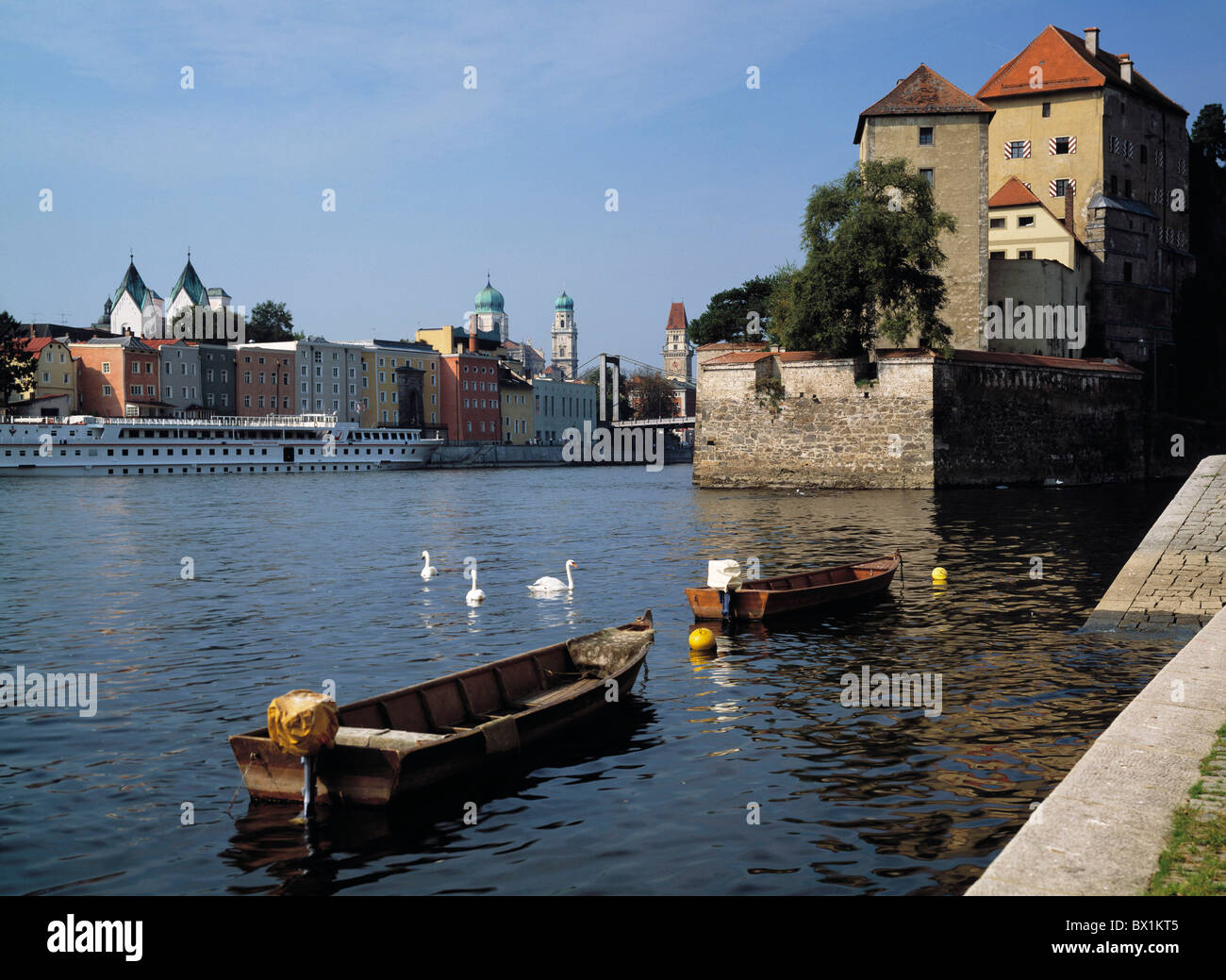 Bavaria Bavarian cathedral city hall estuary Germany Europe Ilz flows ...