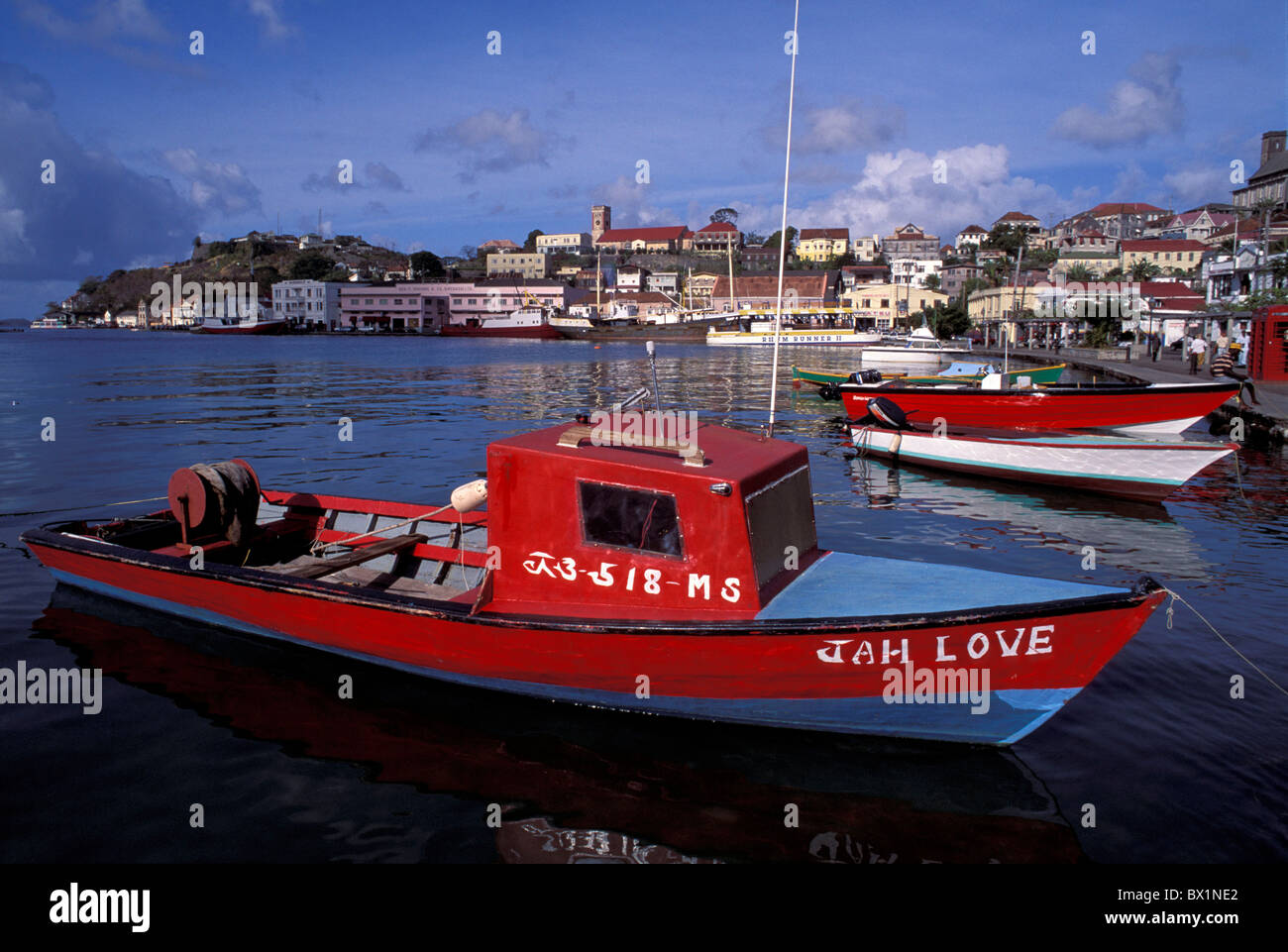 boats city coast fishing boats Grenada harbor port sea St. Georges ...