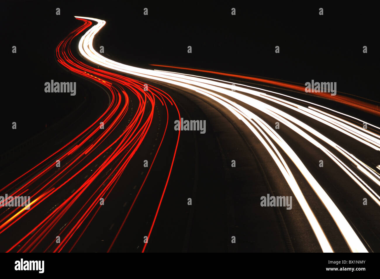 Highway at night night overview traffic time exposure lights Stock ...