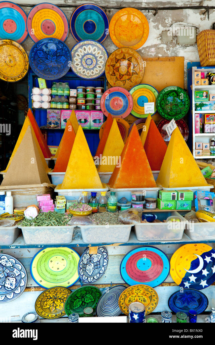 Pyramid shaped piles of spices in the Souq markets of the Medina in ...
