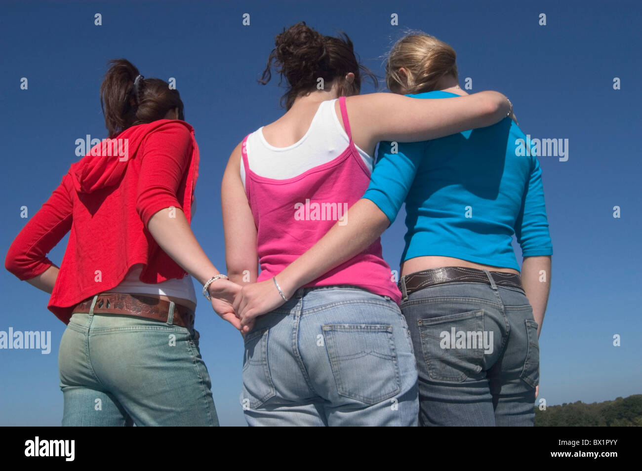 back view friends from back outside portraits teenager three girls ...