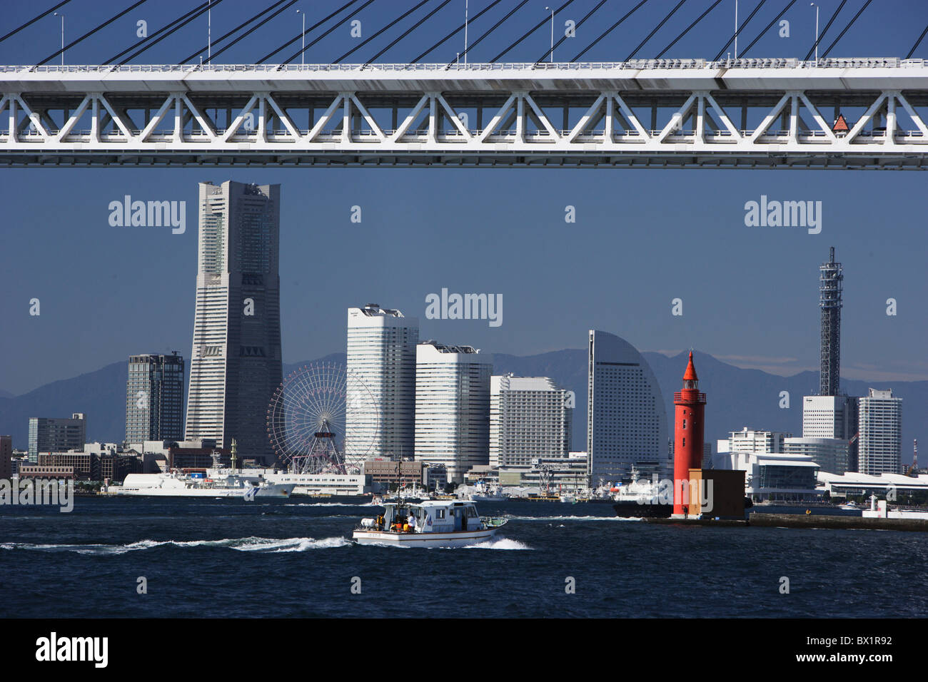 Japan Asia Yokohama Yokohama Bay bridge bridge sloping rope bridge ...