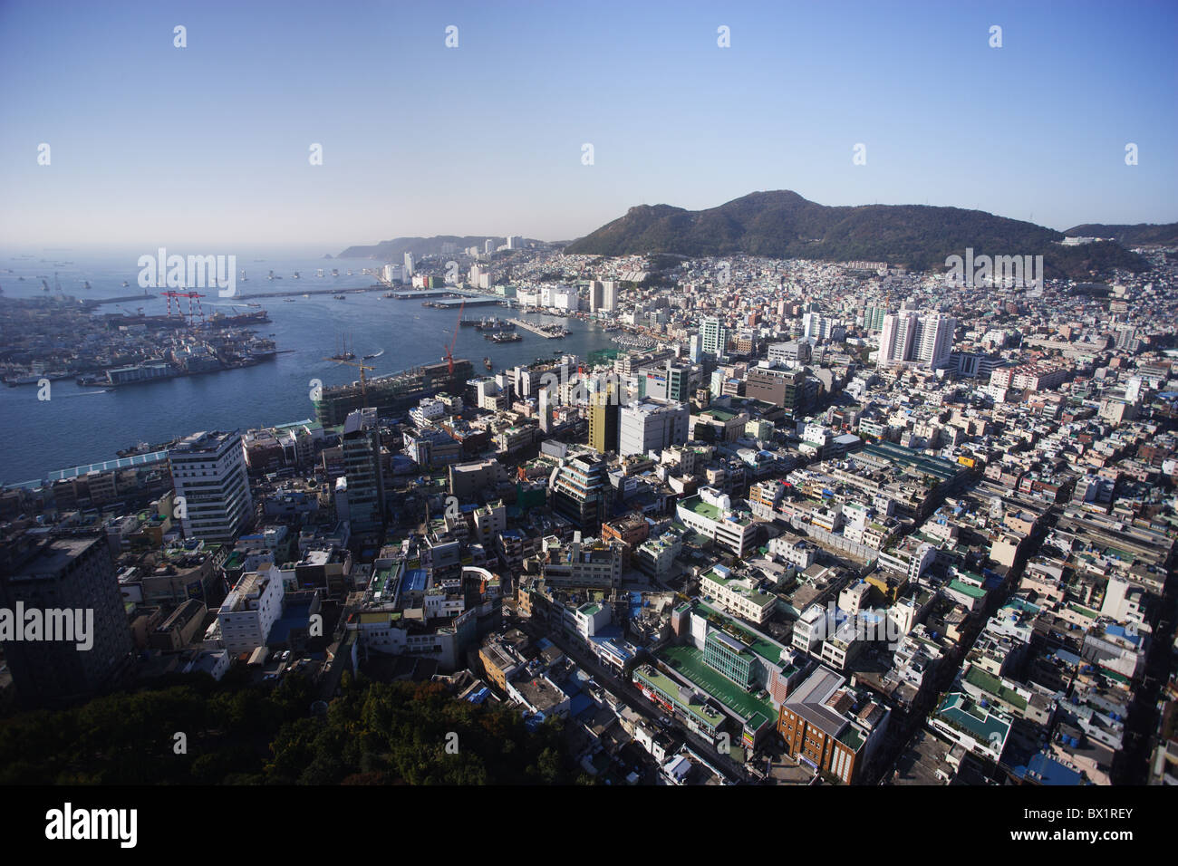 South Korea Asia Korea Busan Pusan town city overview coast sea Stock ...