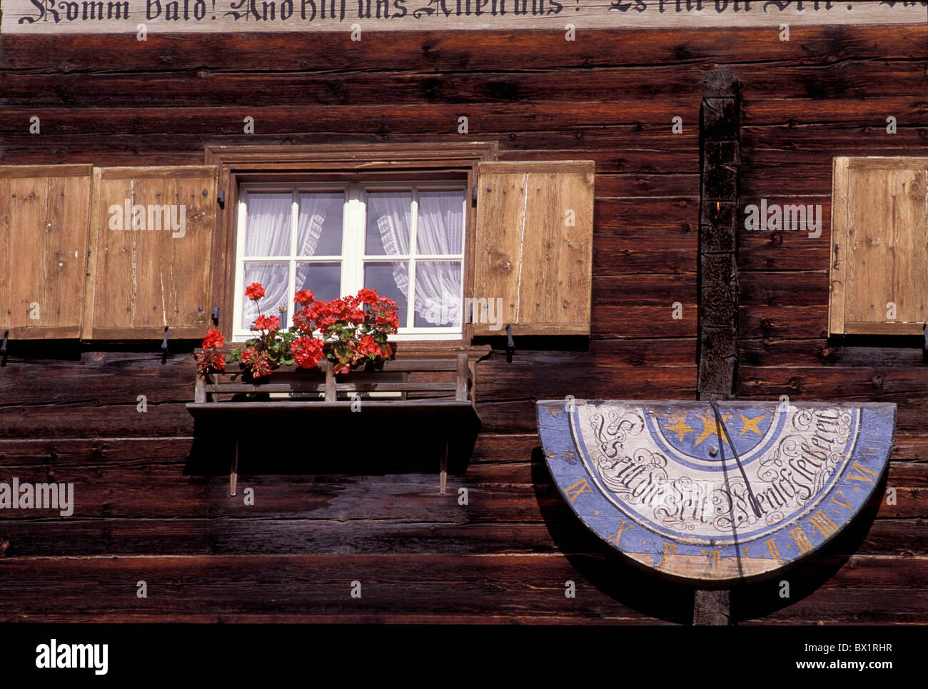 architecture Grisons Graubunden detail farmhouse geraniums home house ...