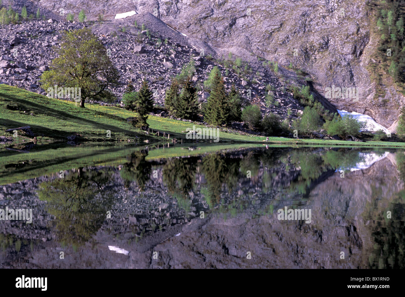 Canton Glarus lake mountain lake mountains Obersee reflection rock ...