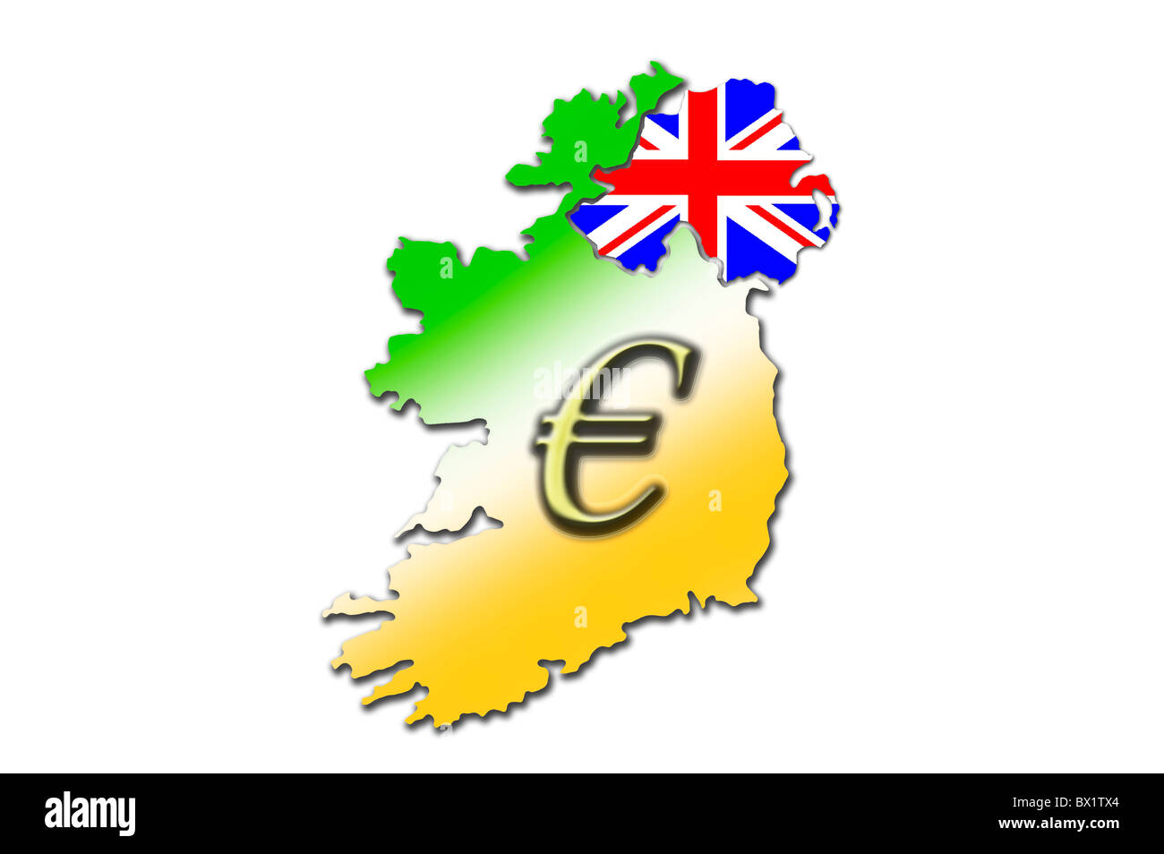 Map of Ireland in national colours with a Euro symbol superimpose Stock ...