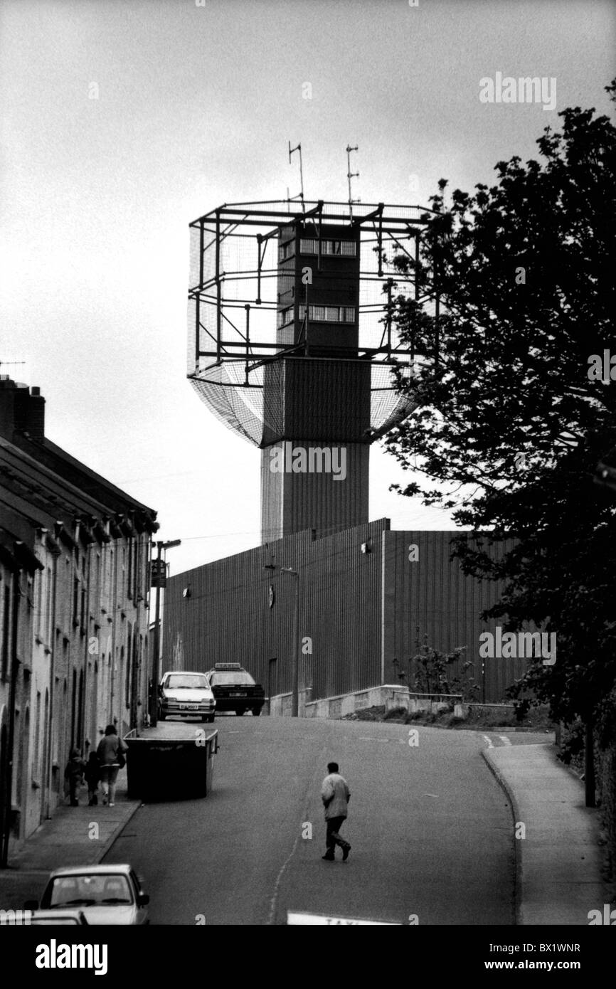 British Army and RUC Roemount barracks with watch tower. Derry 1994 ...