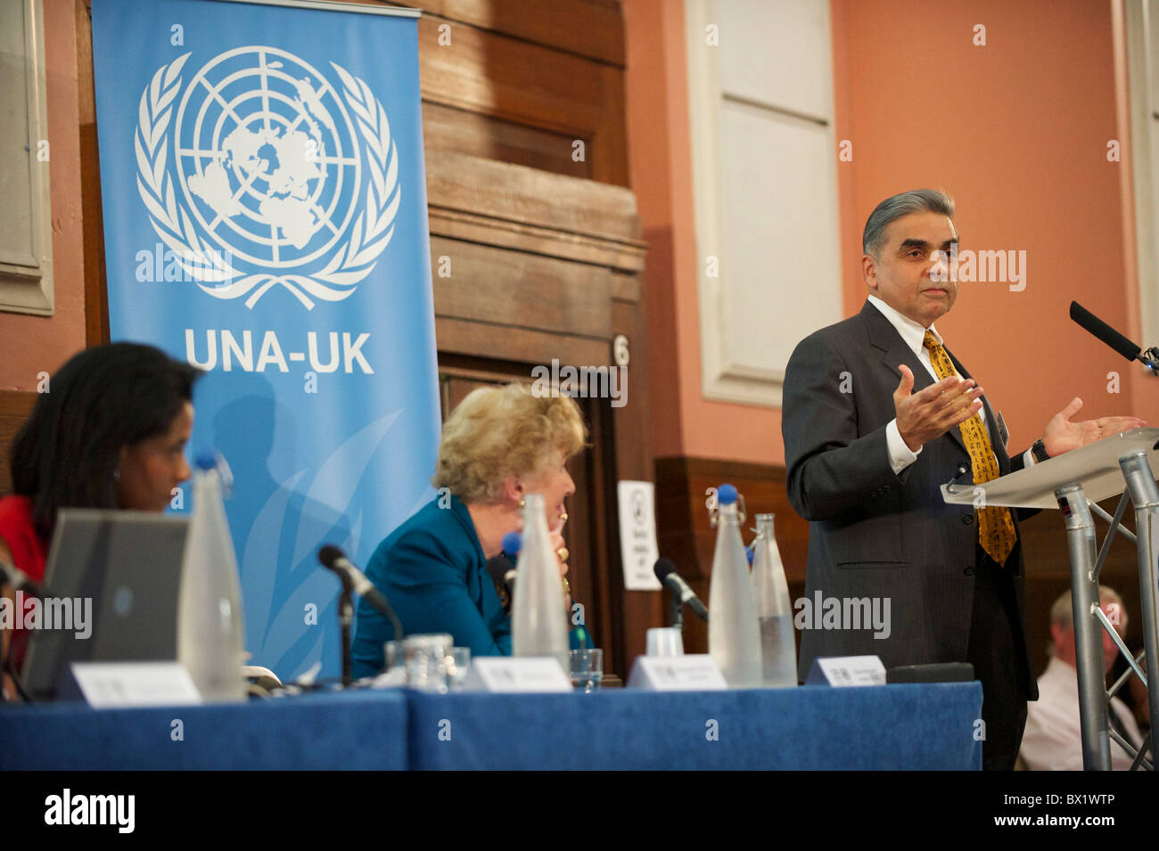 Panel discussion speakers participate in the UN Forum in London on June ...