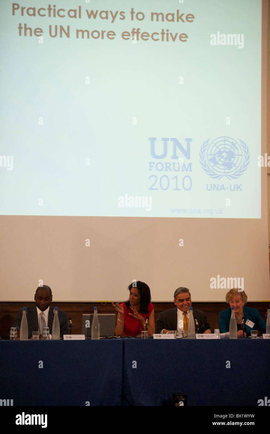 Panel discussion speakers participate in the UN Forum in London on June ...