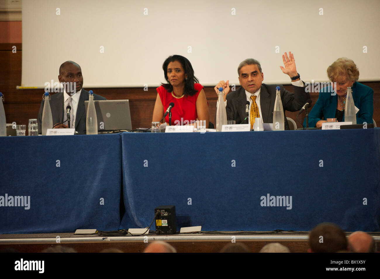 Panel discussion speakers participate in the UN Forum in London on June ...