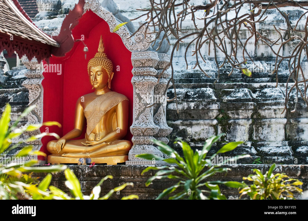 A statue of Buhdda at the Wat Bupparam in Chiang Mai in Thailand Stock ...
