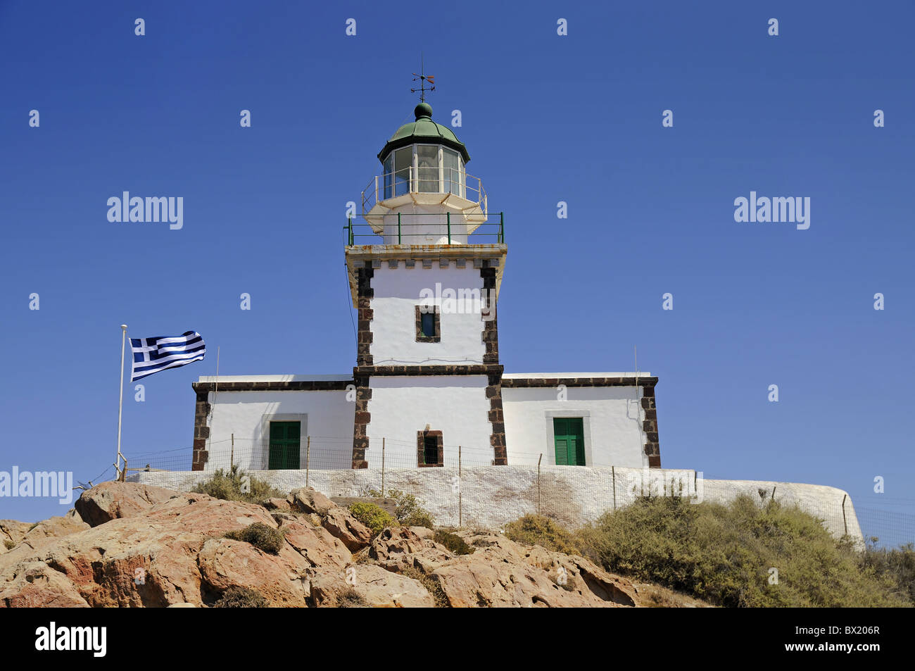 Lighthouse on Cape Akrotiri, Thira Santorini Greece Stock Photo - Alamy