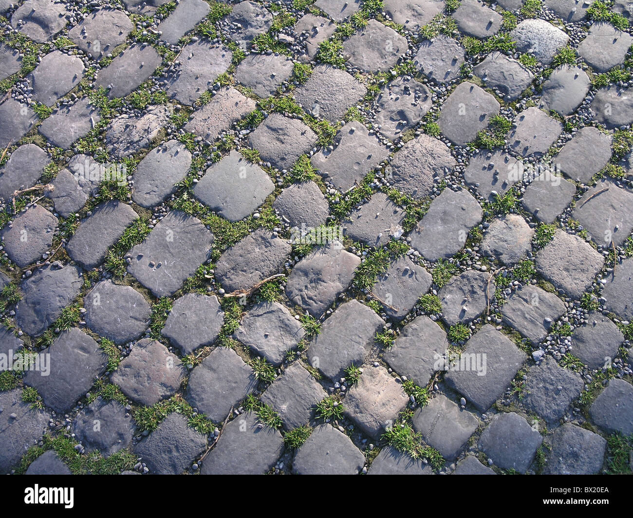 bottom Cobblestones ground moss paving stones structure Stock Photo - Alamy