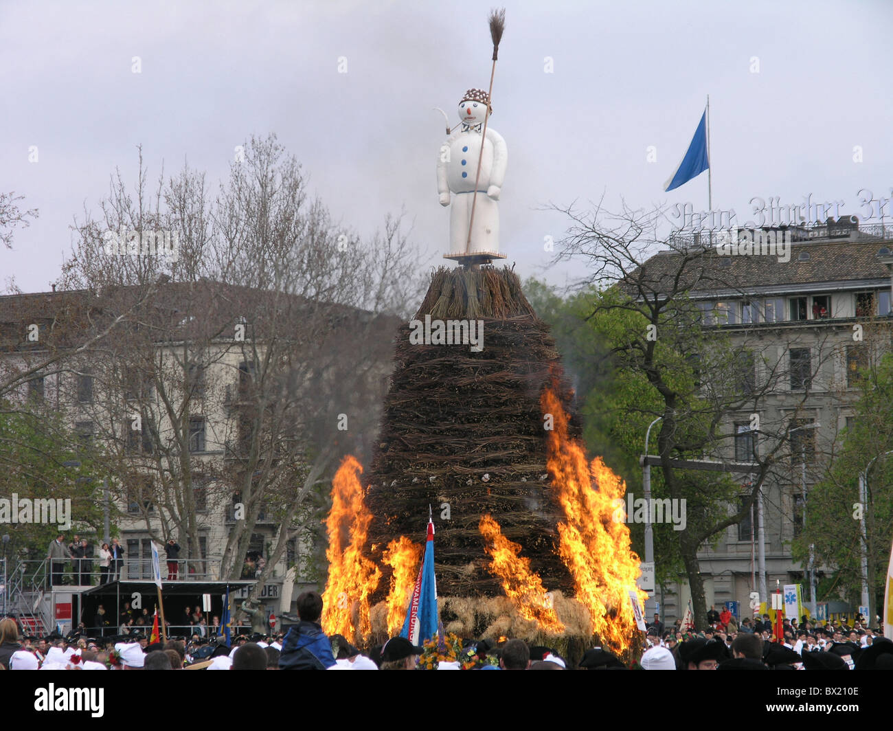 Boogg snowman city party fire folklore Zurich party public festival ...