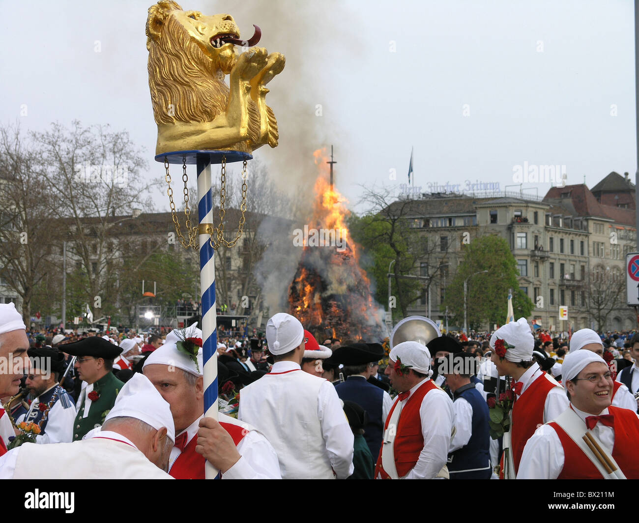 Boogg snowman city party fire folklore Zurich party person public ...