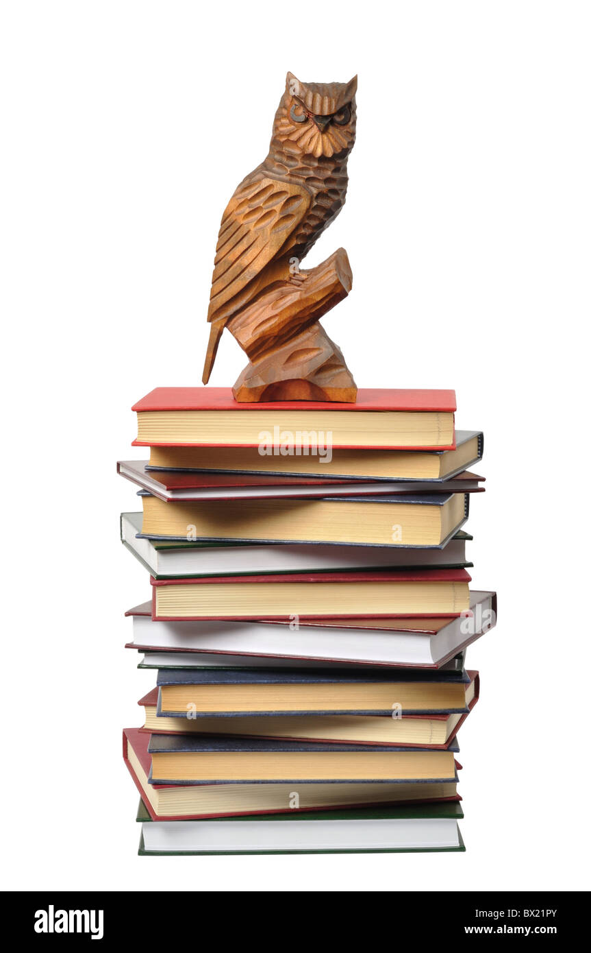 Wooden Owl and Books Stock Photo - Alamy