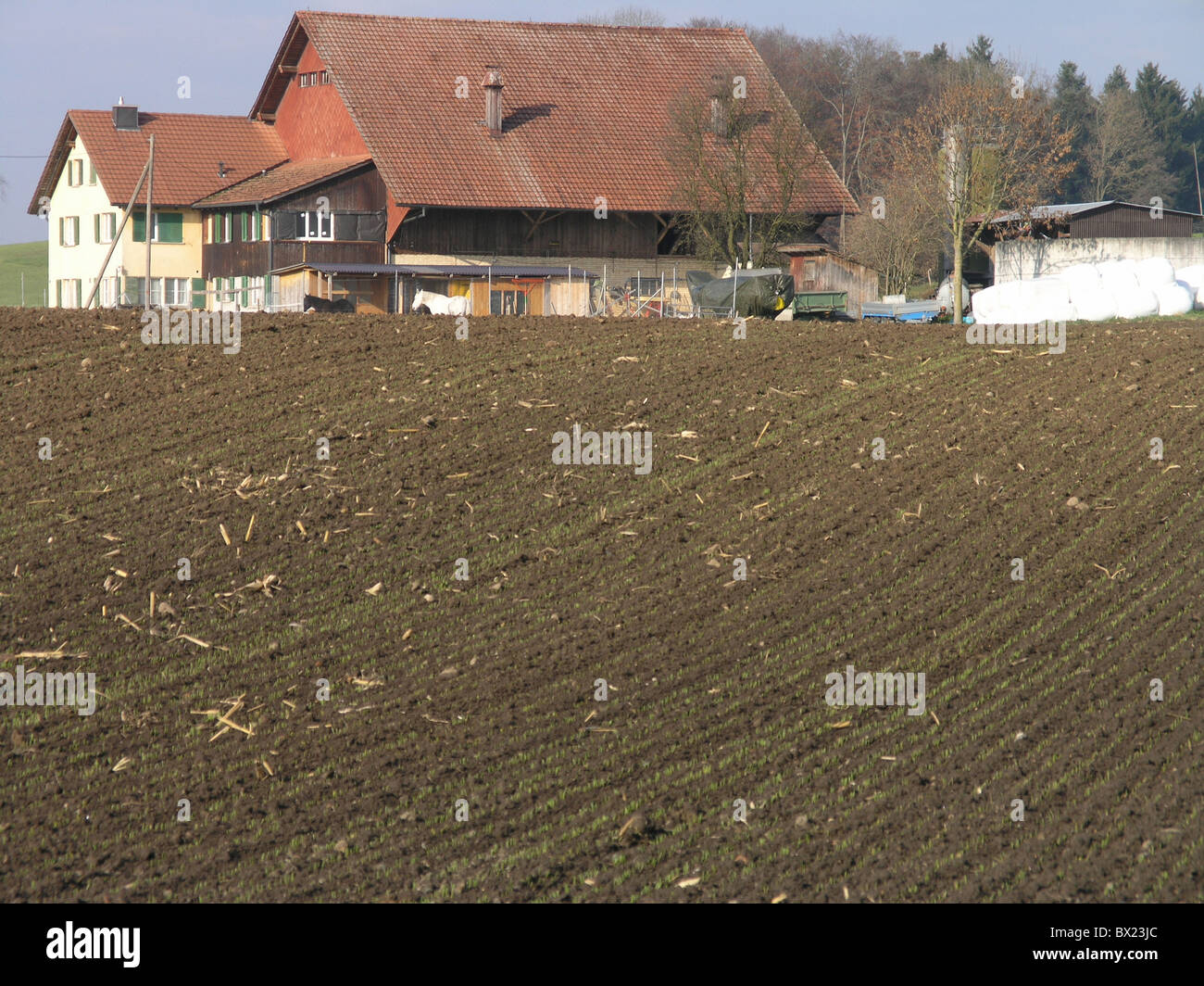 Agriculture broke farm farmhouse field fields home house Switzerland ...