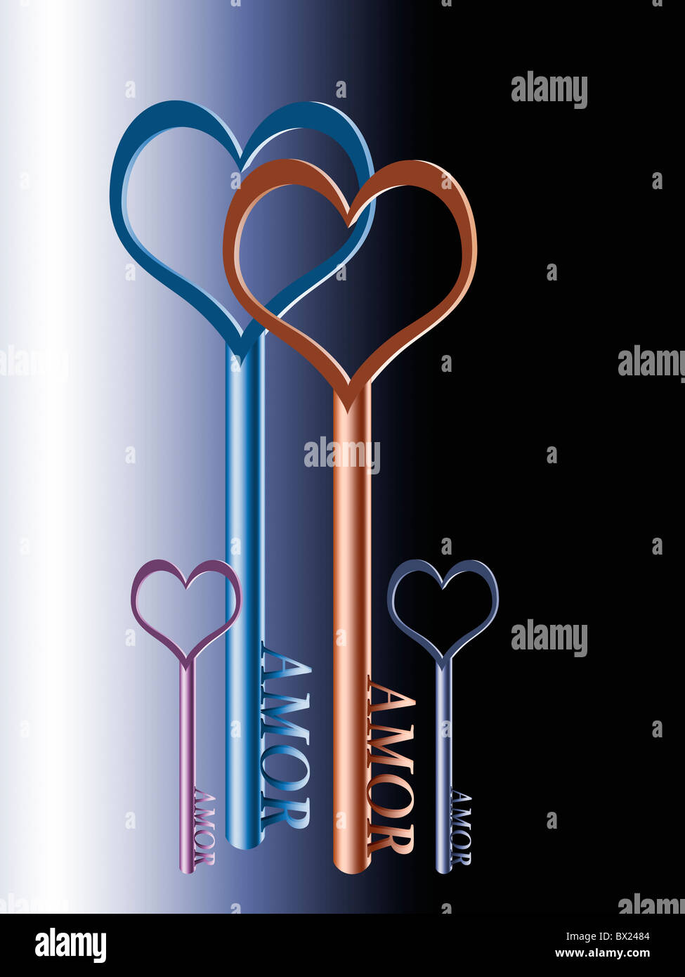 3d illustration of the heart-shaped love key, idea for Saint Valentin ...
