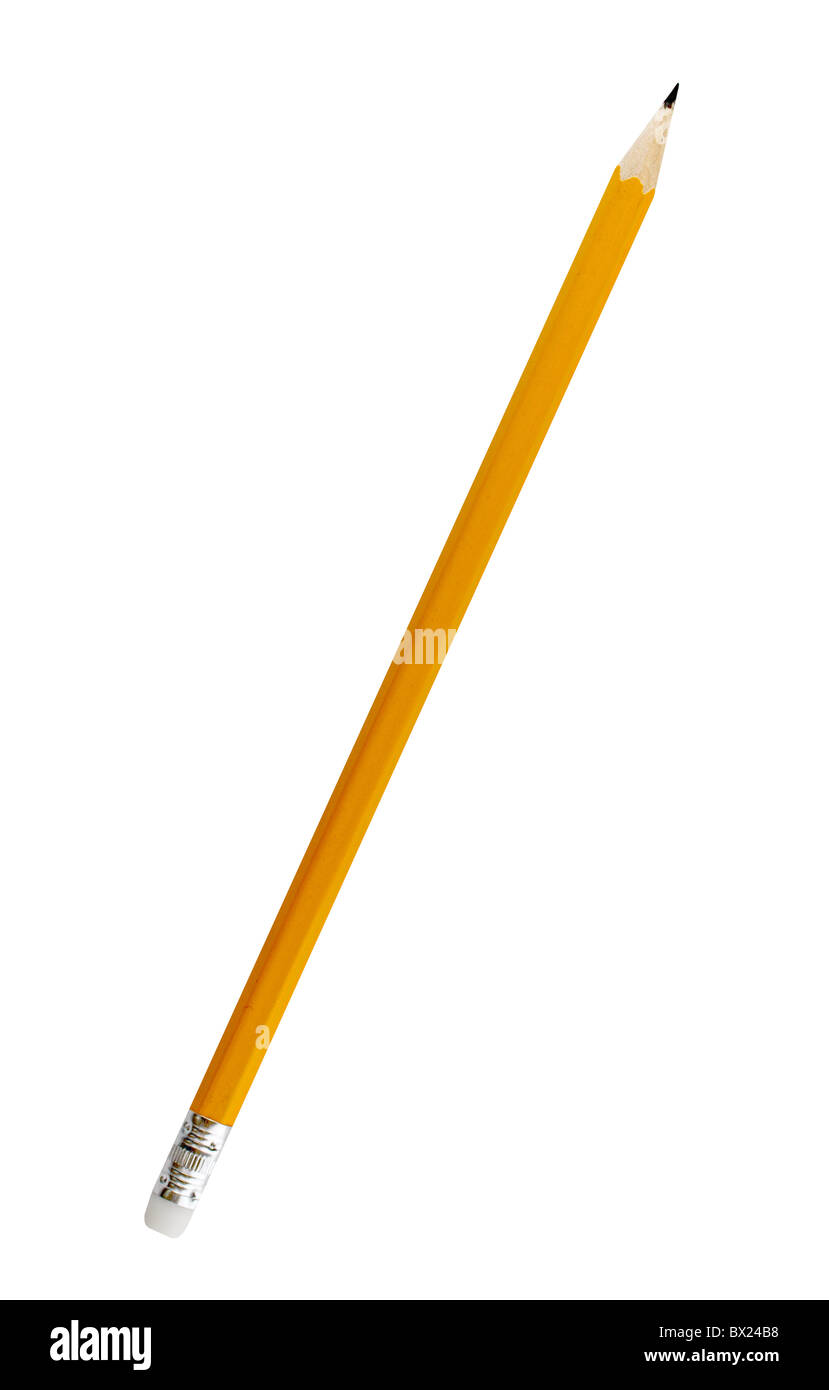 Single yellow pencil on white background Stock Photo - Alamy