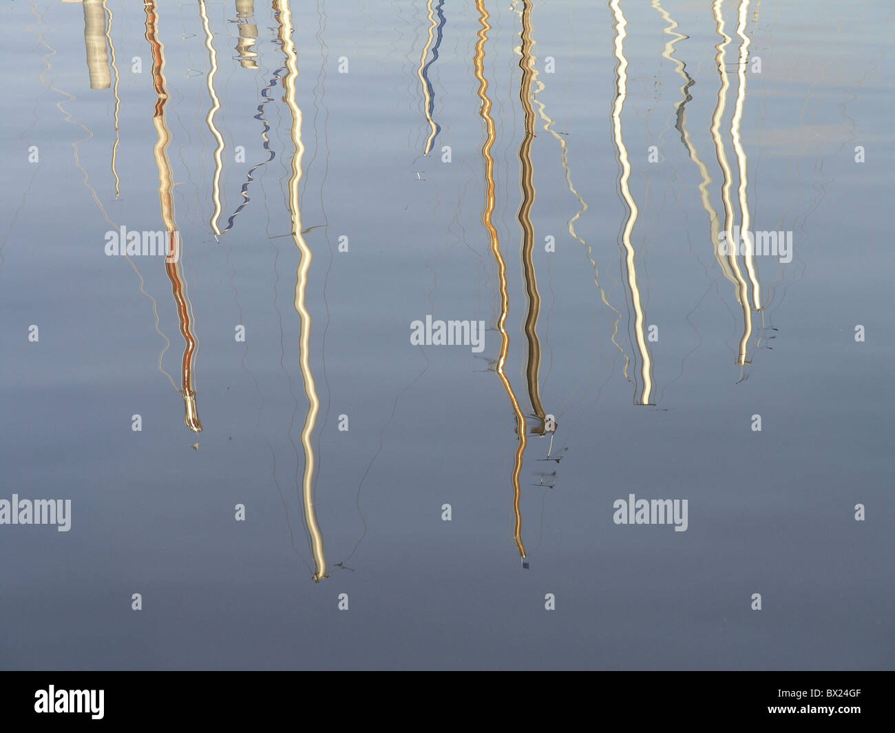 lake mast masts pole poles reflection sail boats surface waters Stock ...