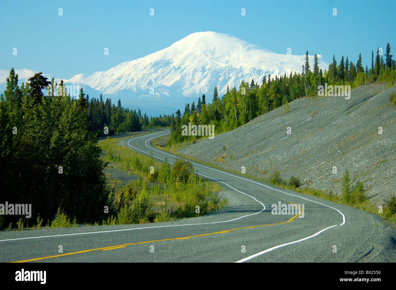 Mount Sanford volcano street Alaska Highway scenery landscape USA ...