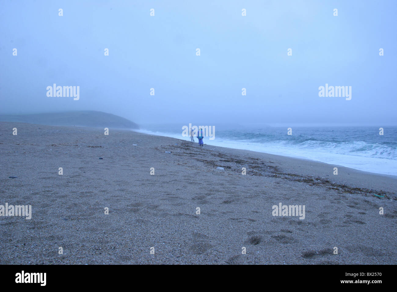 bad weather beach Cornwall couple England Great Britain Europe mood ...