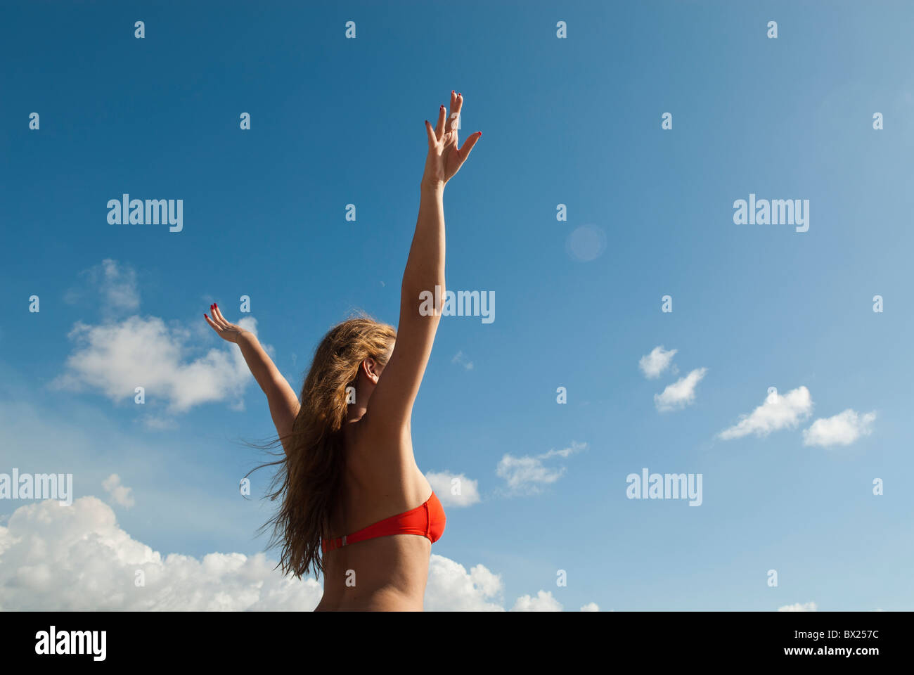 Young Woman In Red Bikini Enjoying The Sun By The Beach Beirut Lebanon
