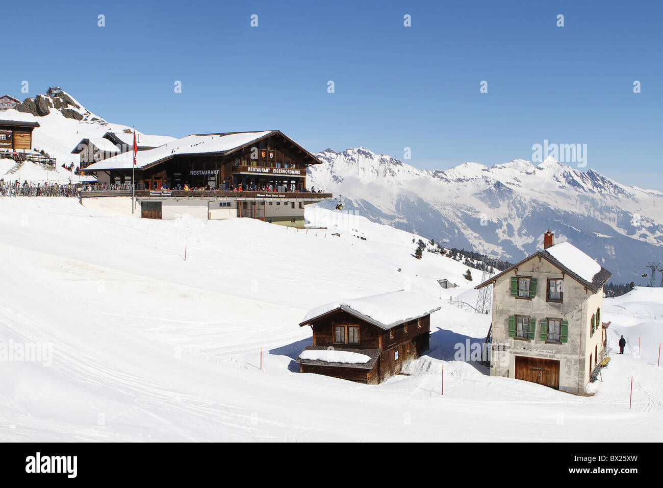 Kleine Scheidegg, Switzerland. Restaurants and chalet buildings Stock ...