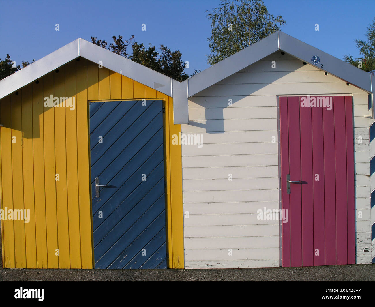 Beach cabins Color Colour different colors Neuchatel Small houses ...