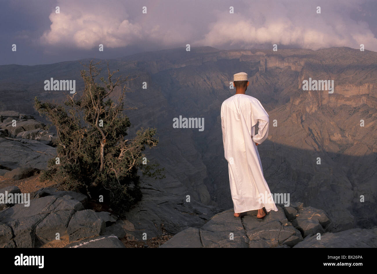 Jebel Shams Grand canyon of Oman man local gulch scenery Oman Arabian ...