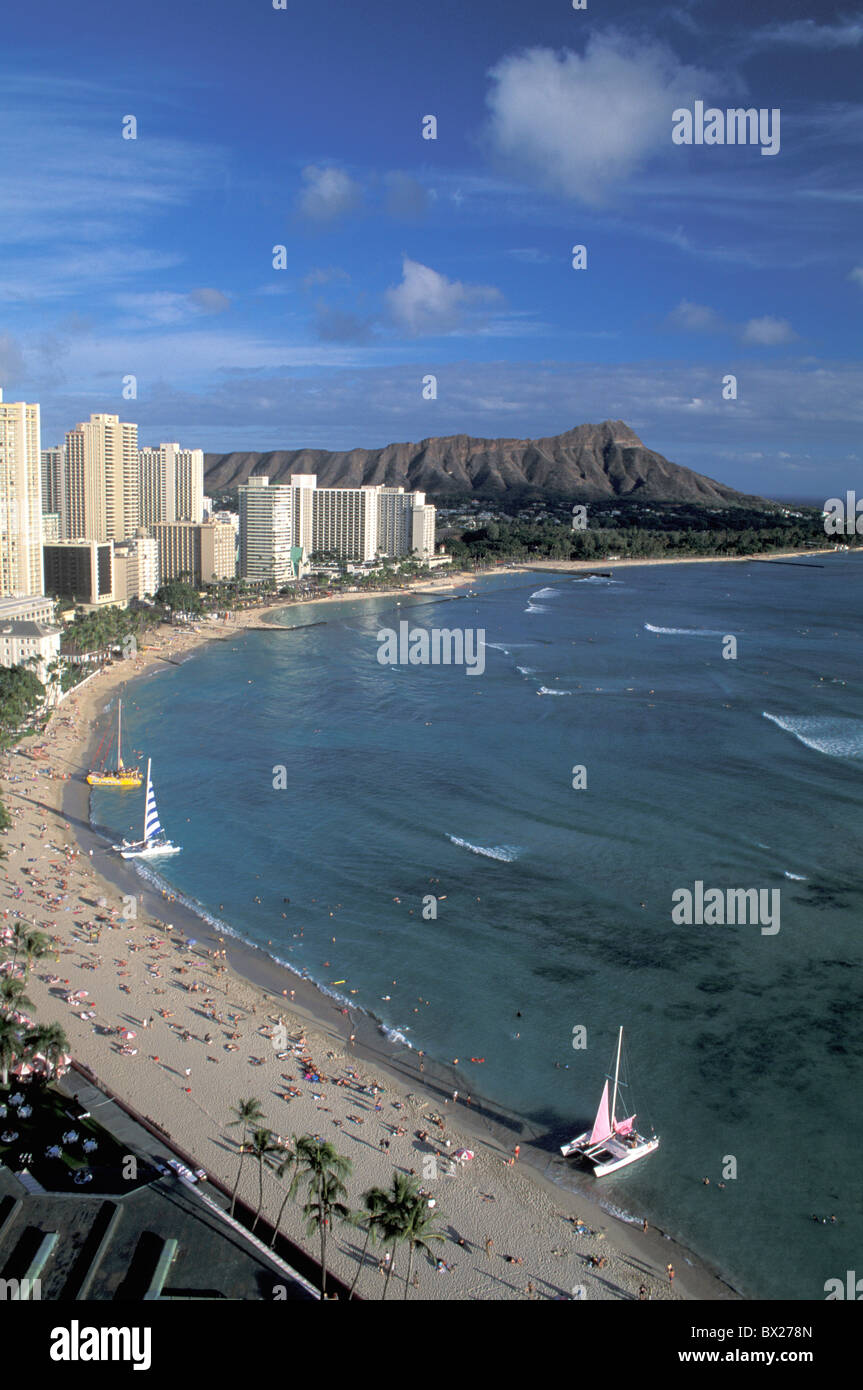 Waikiki Beach overview beach seashore sea Diamond head Honolulu Oahu ...