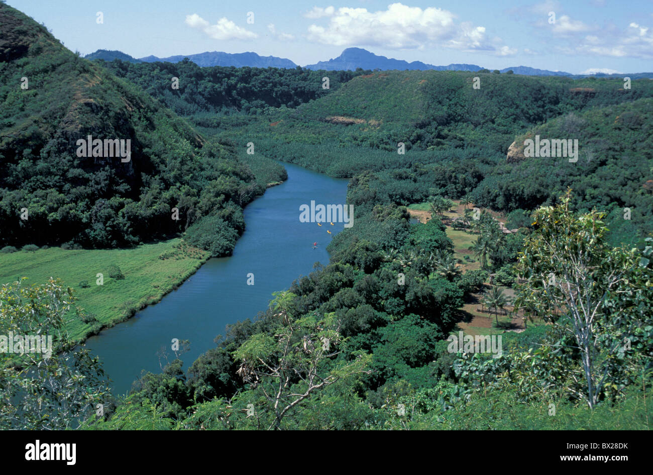 Wailua River river flow valley wood forest scenery Kauai Hawaii USA ...