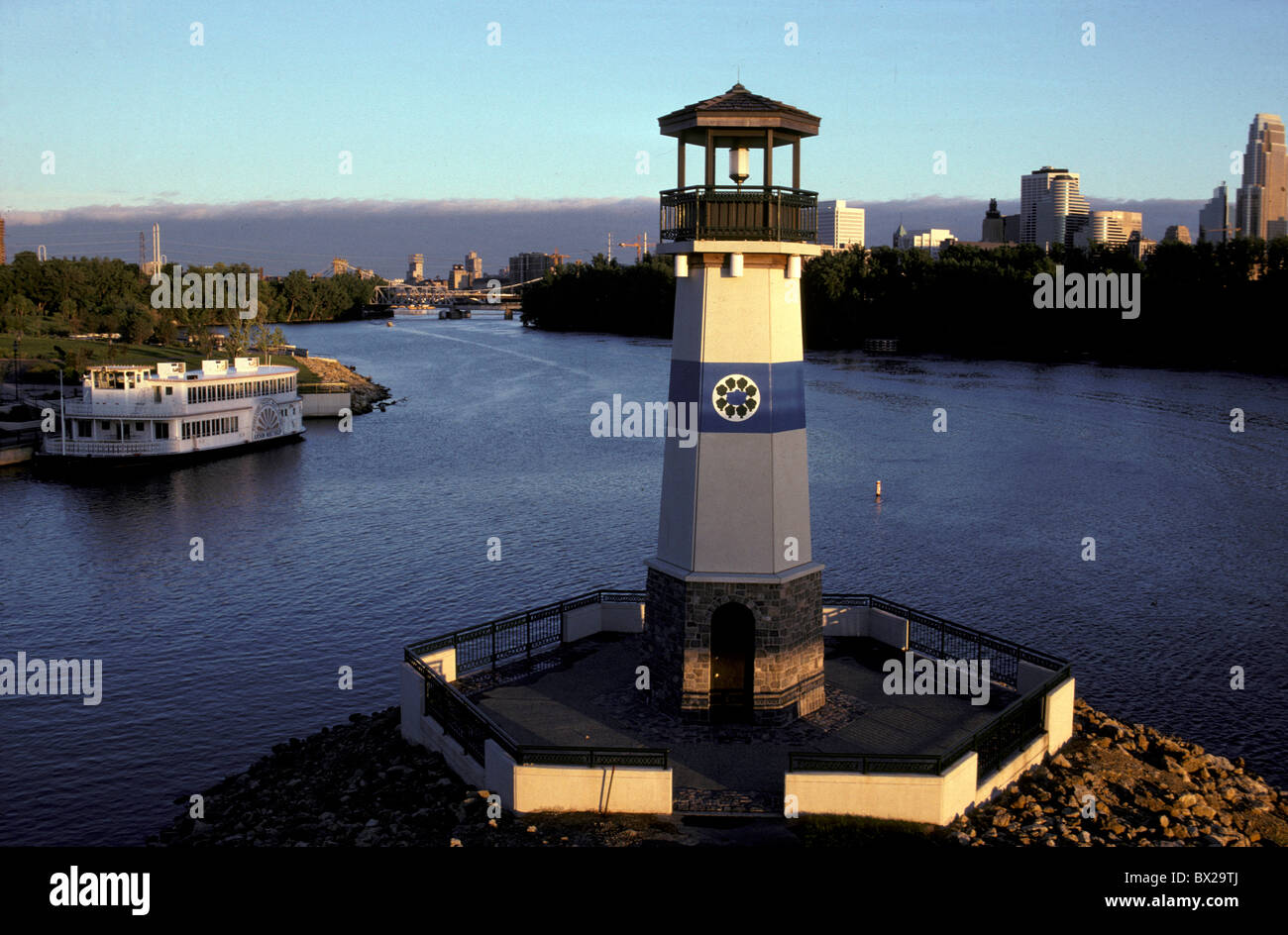 lighthouse town city river flow Mississippi River Minneapolis Minnesota ...