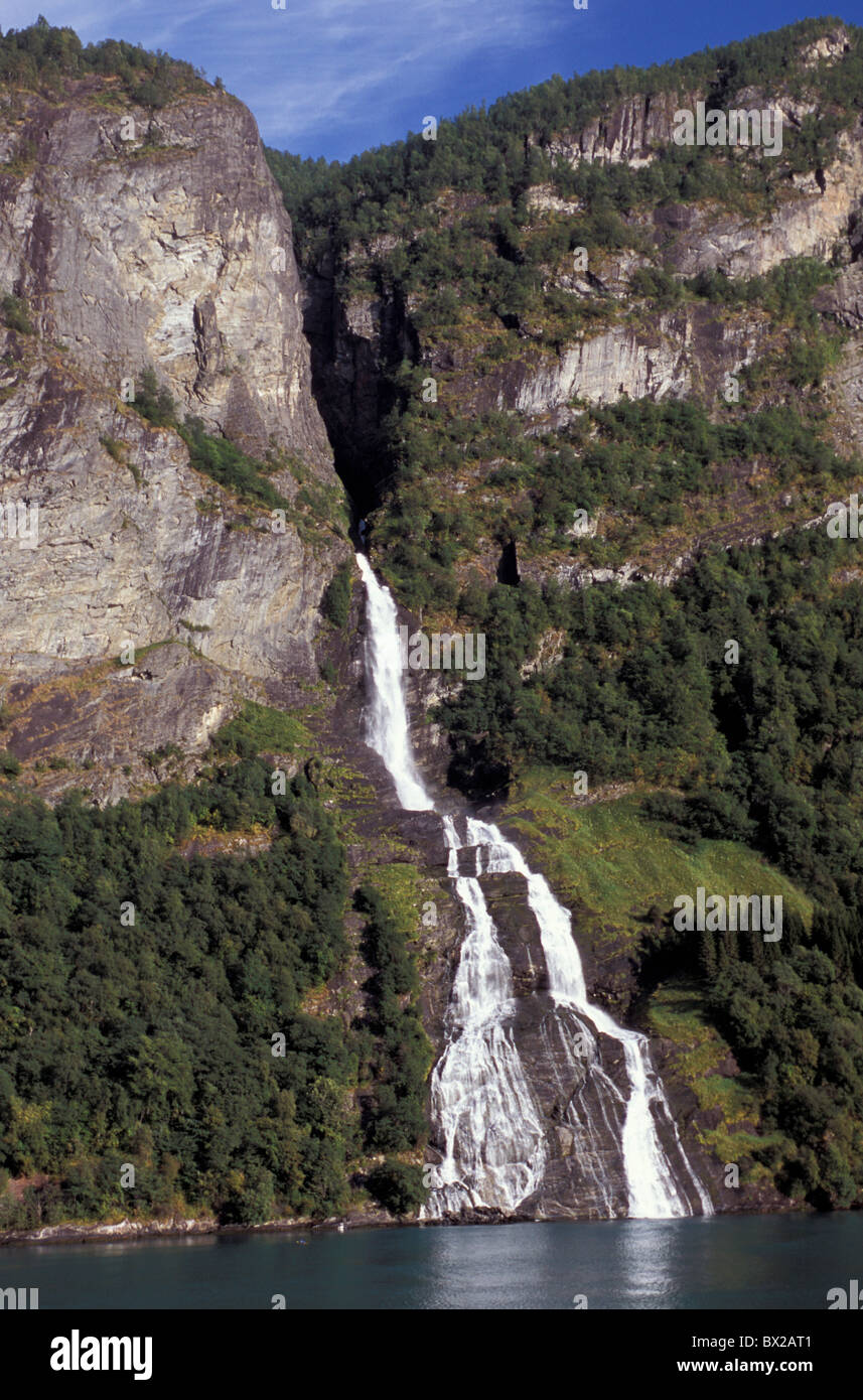 Norway Europe Vertical Waterfall Geirangerfjord landscape sea Stock ...